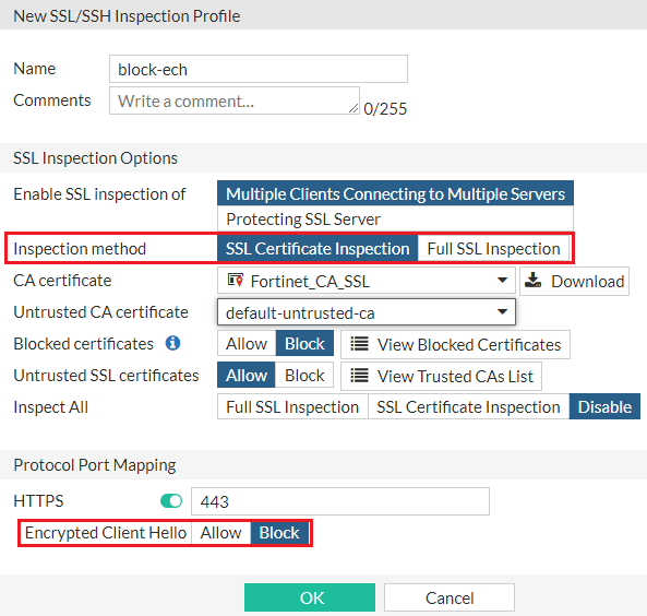Control TLS connections that utilize Encrypted Client Hello | FortiProxy 7.6.2 | Fortinet ...